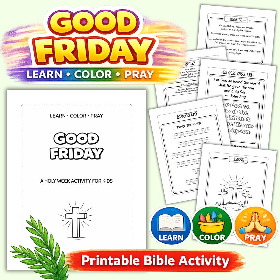 Good Friday Activity | Learn Color Pray Printable | Easter Worksheet ...