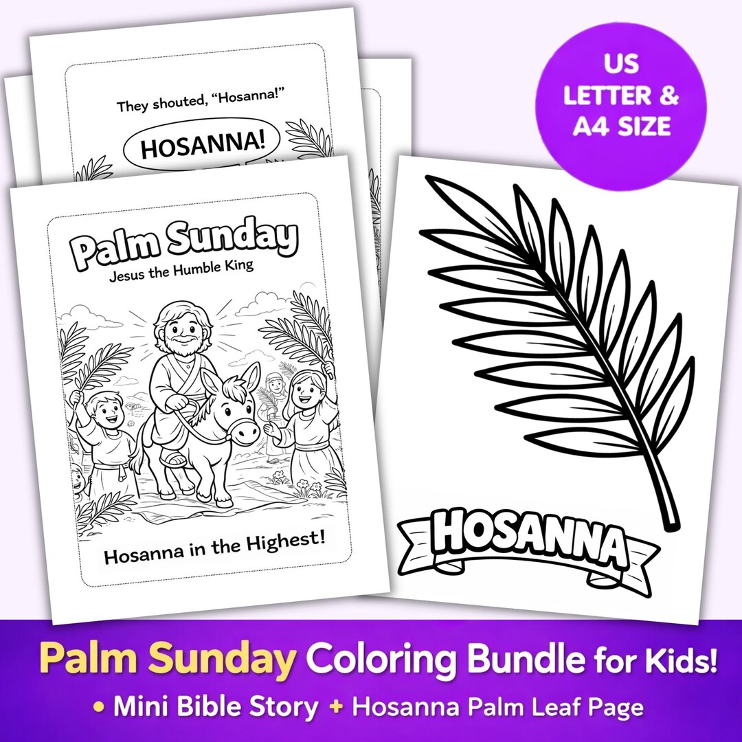 Palm Sunday Coloring Bundle for Kids | Jesus on Donkey Mini Story ...