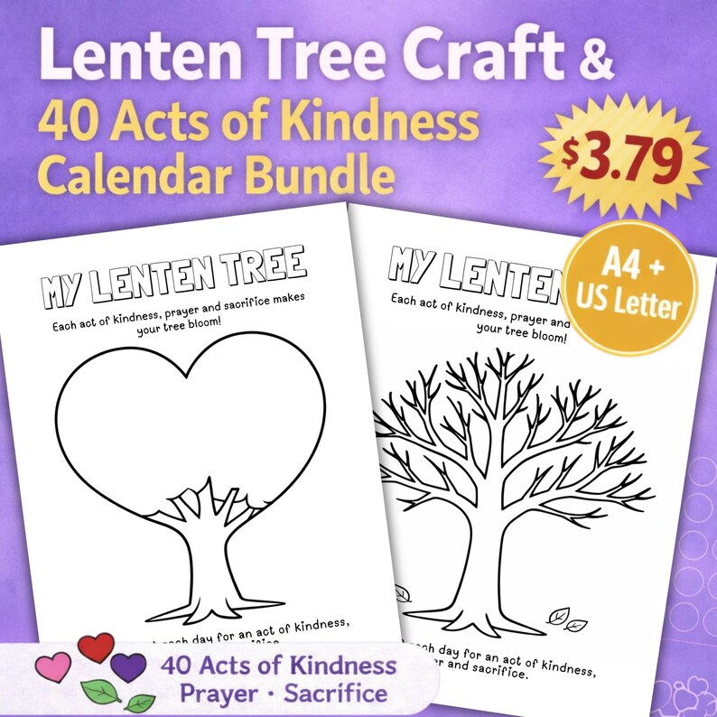 Lenten Tree Craft & 40 Acts of Kindness Calendar Bundle | Catholic Lent ...