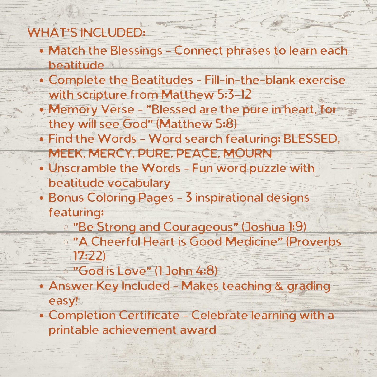 The Eight Beatitudes Activity Placemat Printable Bundle, Bible Verse ...