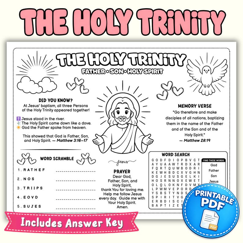 Holy Trinity Activity Placemat for Kids | Sunday School Religious ...