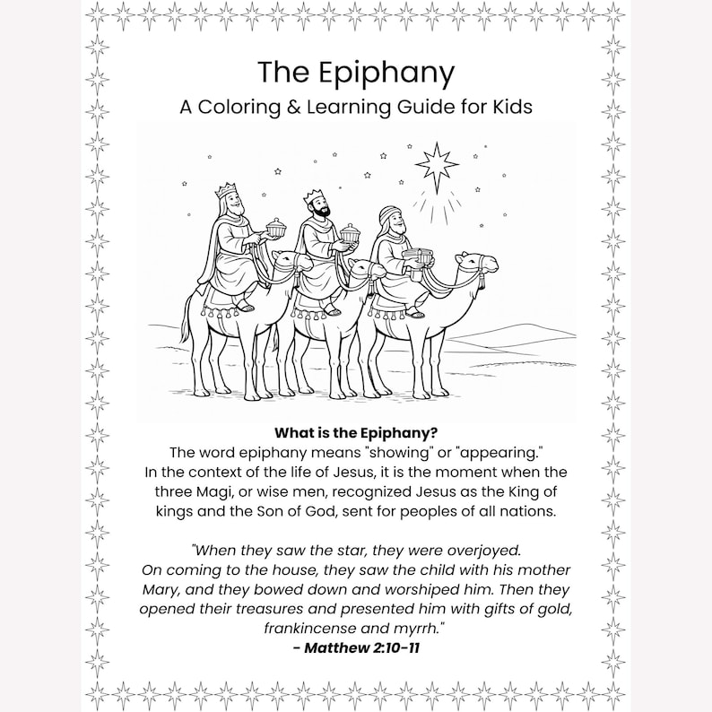Epiphany Printable PDF | Christian Color, Pray and Learn Activities for ...