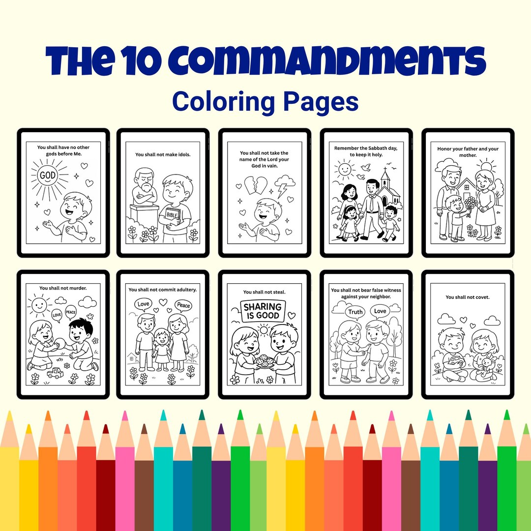 10 Commandments Coloring Pages for Kids, Printable Bible Activity ...