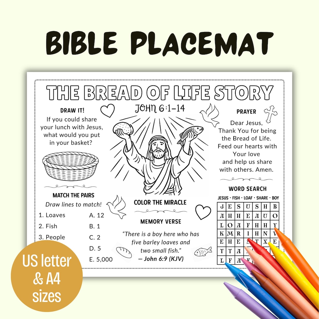 Bread of Life Bible Placemat for Kids | Jesus Feeds the 5,000 Printable ...
