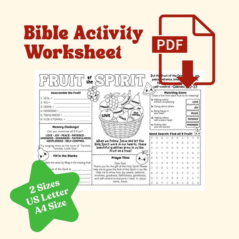 Fruit of the Spirit Activity Sheet for Kids | Bible Lesson (printable ...