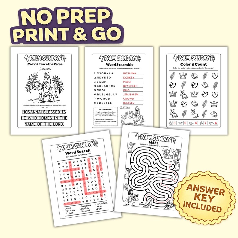 Palm Sunday Activity Pack for Kids | Christian Printable Worksheets ...