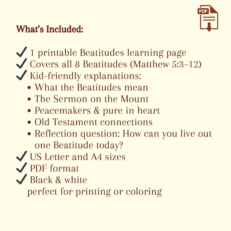 The Beatitudes Printable for Kids | Matthew 5:3–12 Bible Worksheet - Etsy