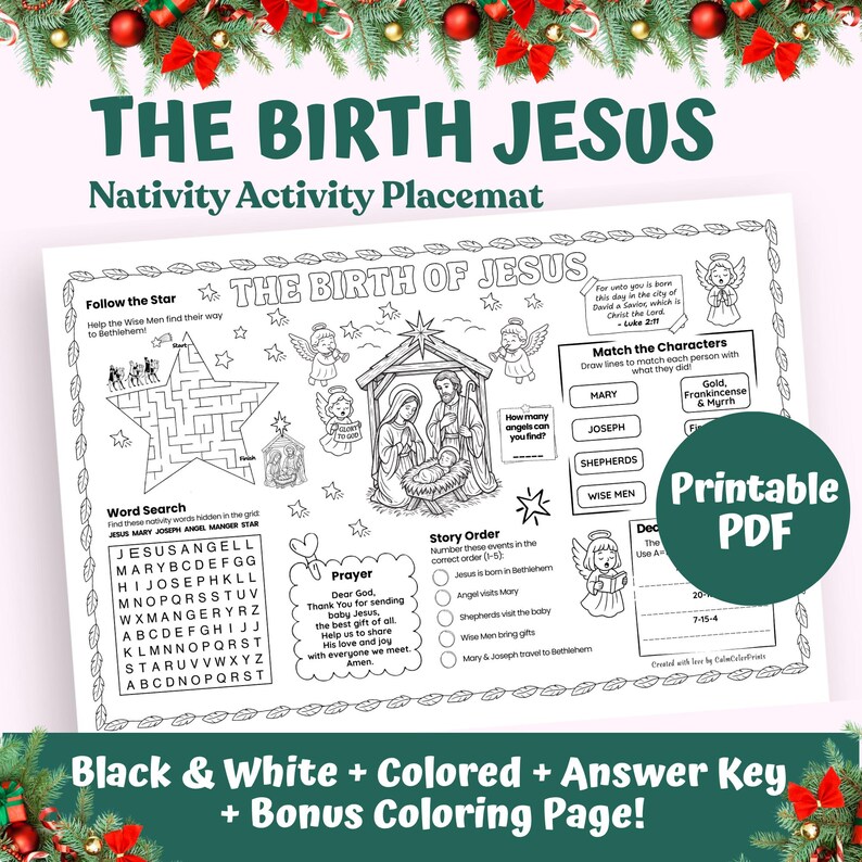 Nativity Activity Placemat | Sunday School Activity | Bible Christmas ...