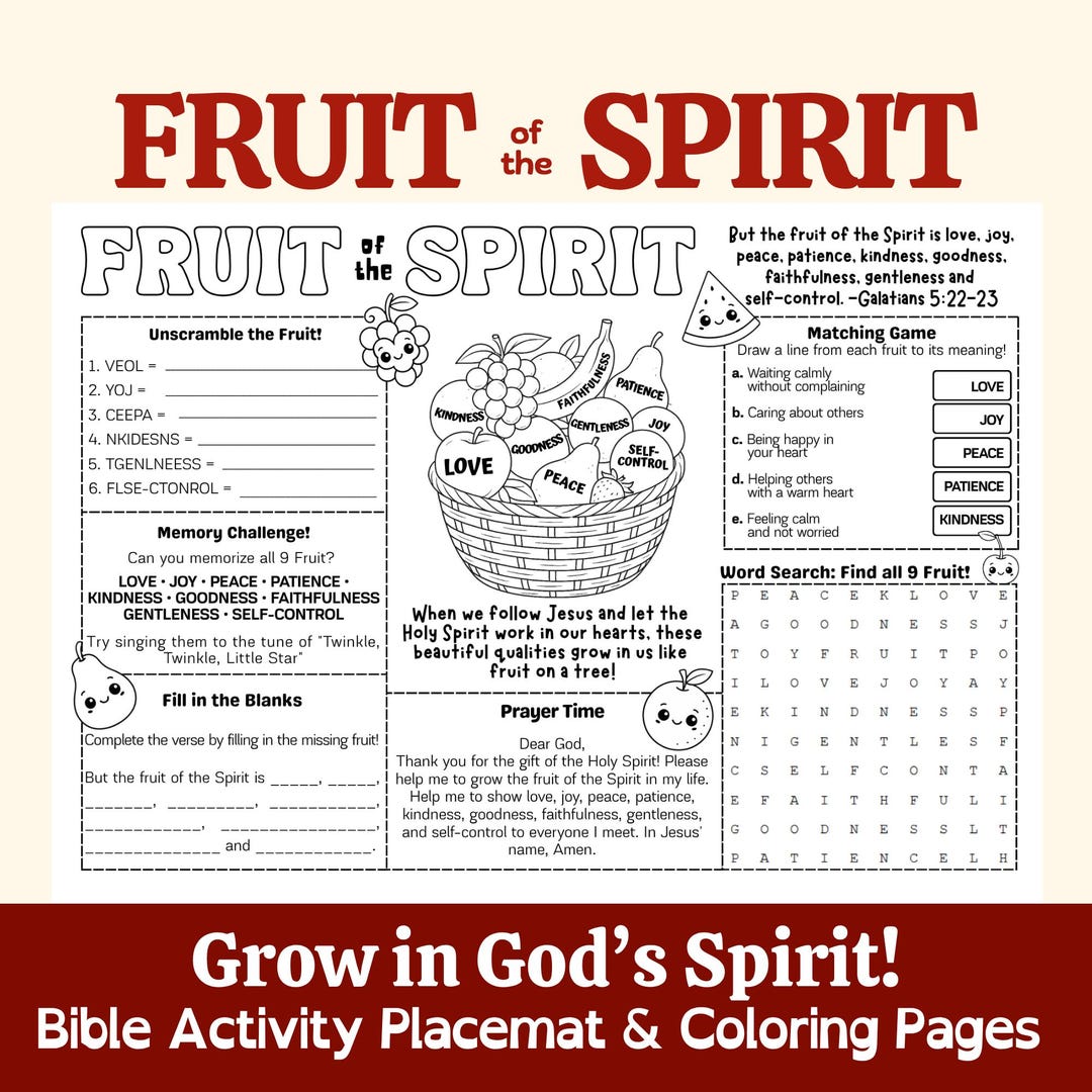 Fruit of the Spirit Activity Sheet for Kids | Bible Lesson (printable ...