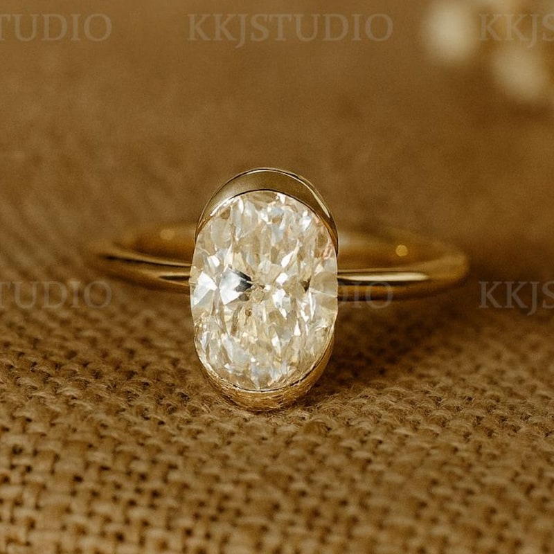 Oval Half Bezel Set Ring - Etsy UK