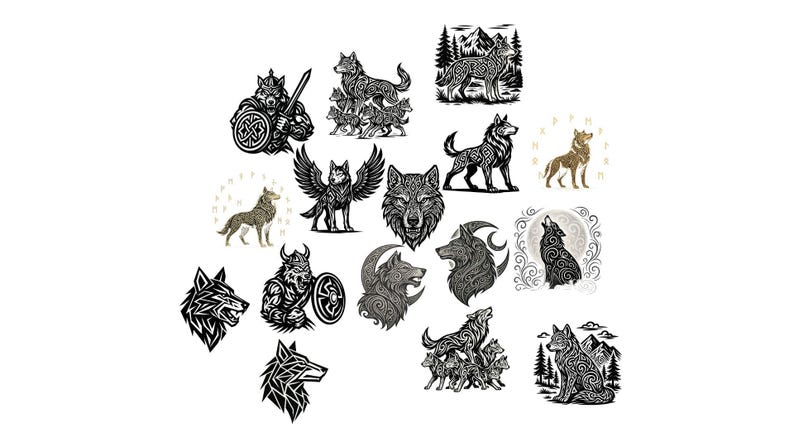 12 Unique Bozkurt SVG Pack ,turkish Mythology Tribal Wolf Symbols ...