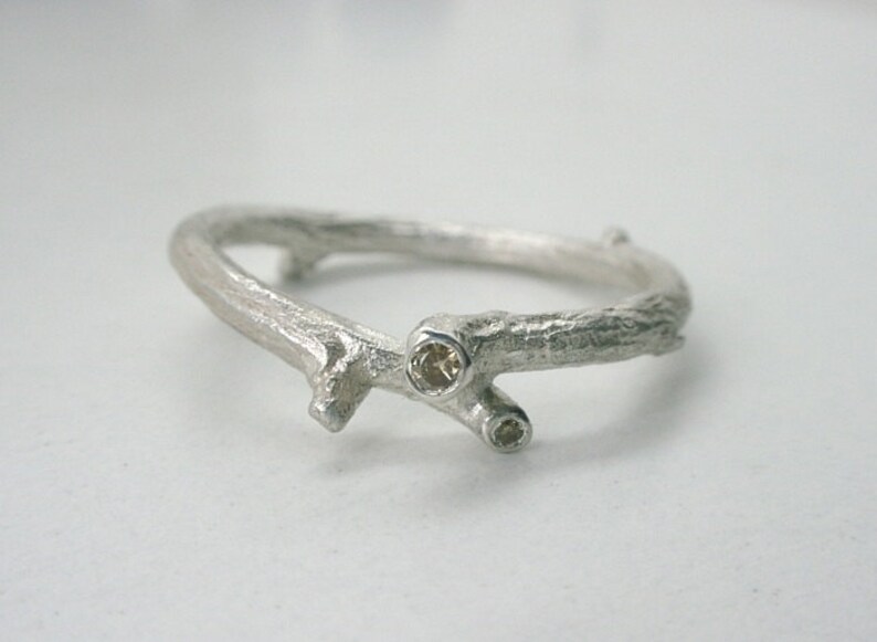 Twig Ring With Two Diamonds Promise Ring - Etsy