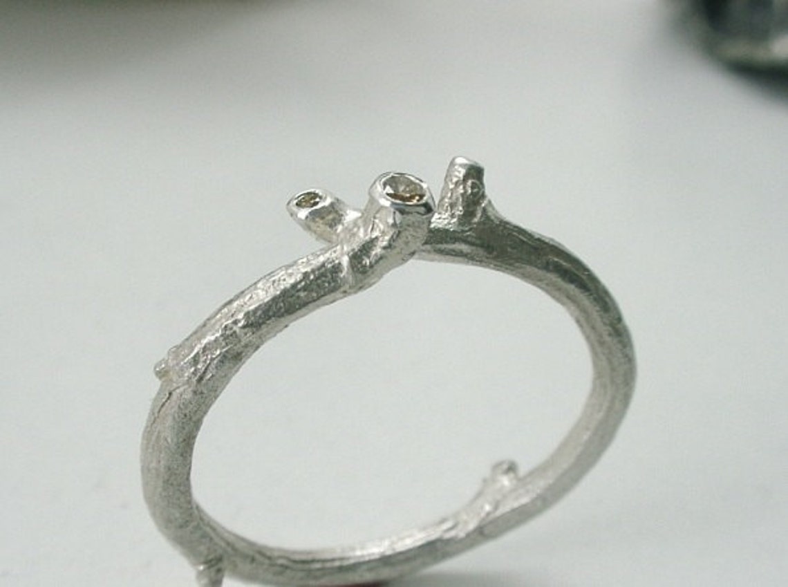 Twig Ring With Two Diamonds Promise Ring - Etsy
