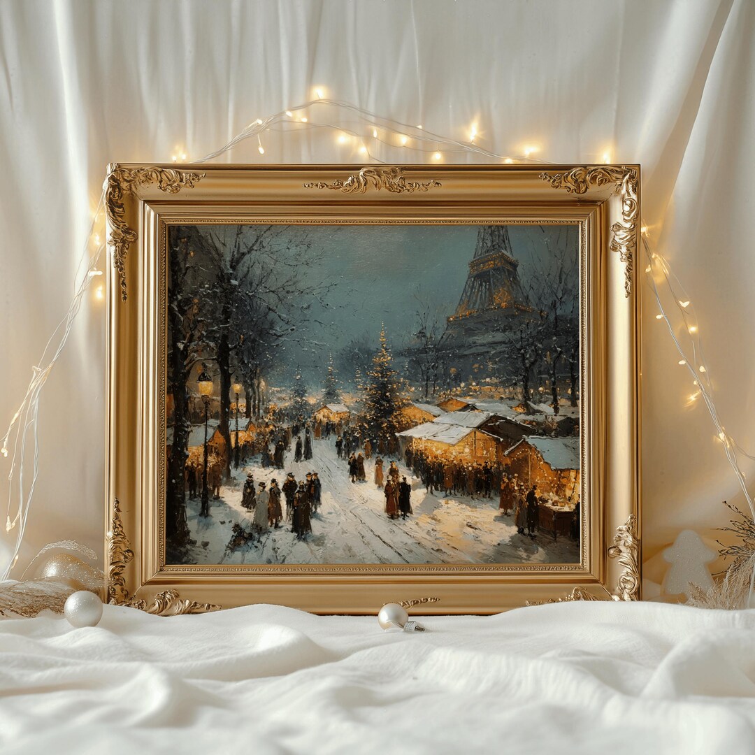 Parisian Christmas Market Print | Vintage Impressionist Oil Painting ...