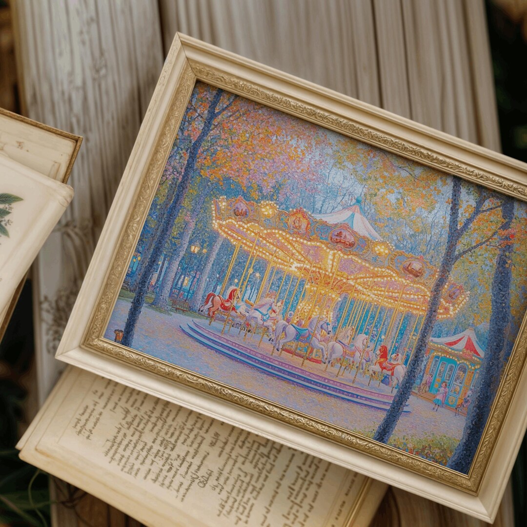 Whimsical Carousel Nursery Print, Carnival Scene Wall Art (digital ...