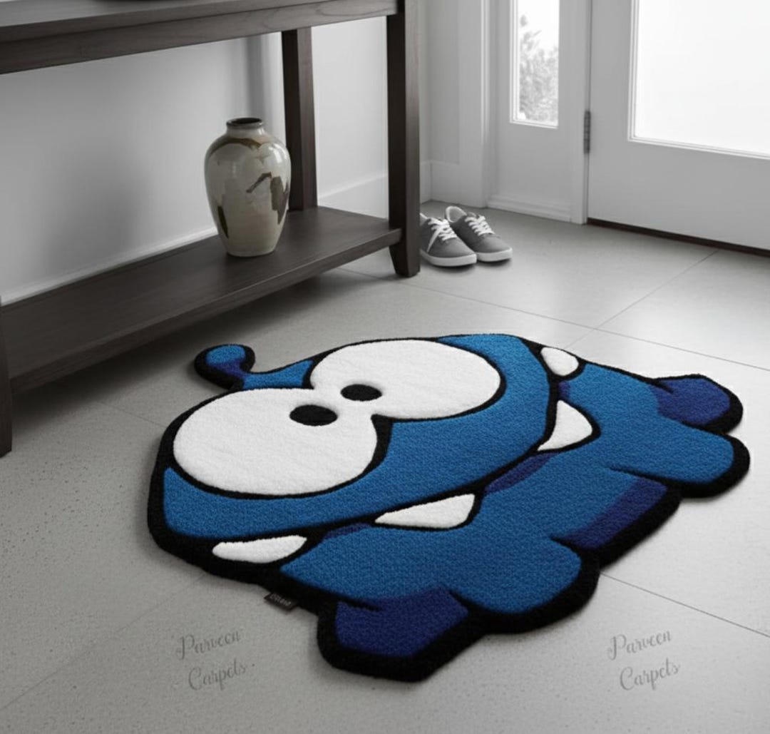Om Nom Cut the Rope Character Rug and Blue Monster Cartoon Handmade ...