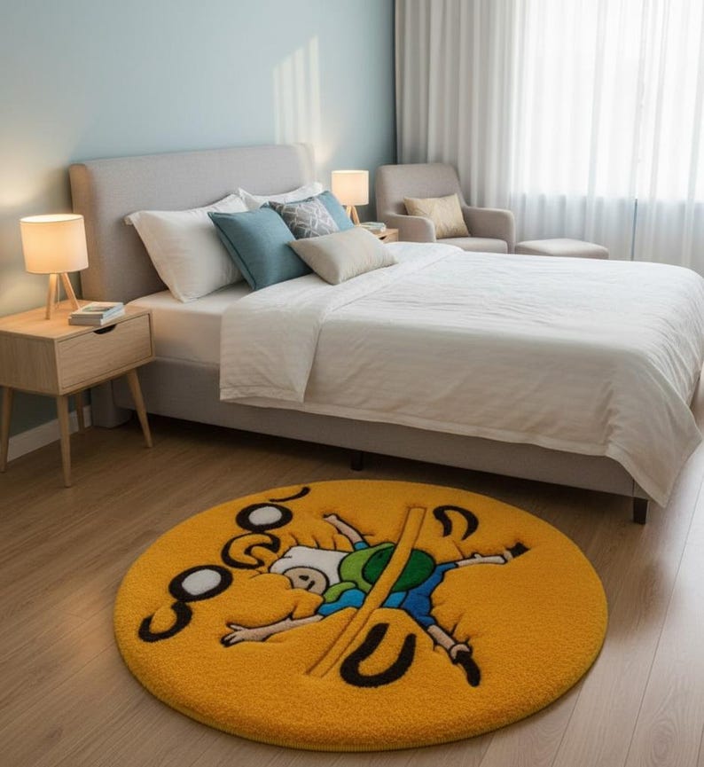 Adventure Time Finn Ramen Rug – Handmade Cartoon Noodle Mat – Colorful ...