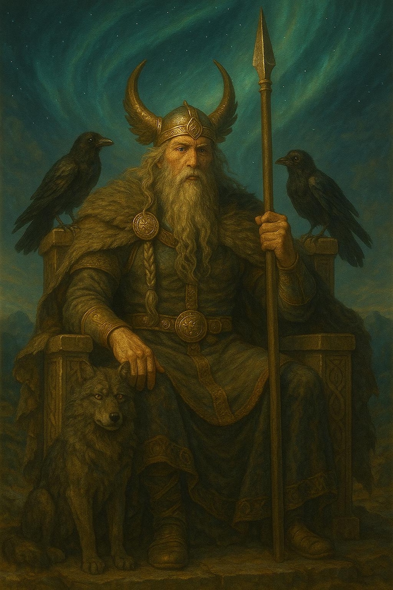 Odin Allfather Wall Art | Norse God on Throne With Ravens Printable ...
