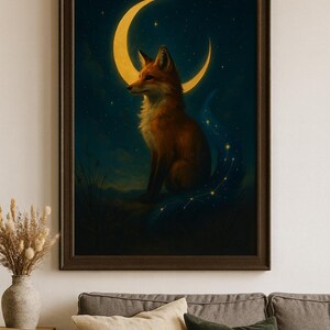 Moonlit Fox & Crescent Moon – Mystical Night Sky Printable Wall Art ...