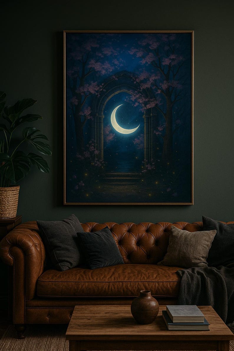 Moonlit Arch — Crescent Moon Portal Art Printable Wall Art Digital ...