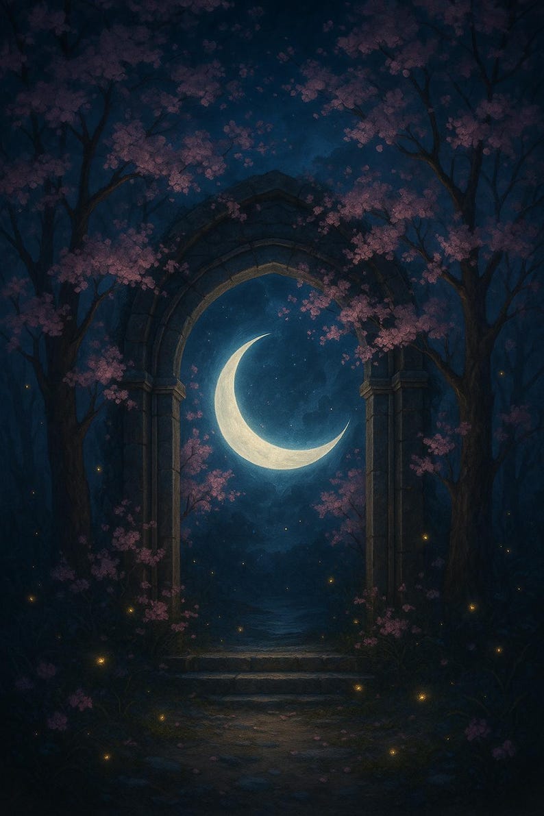 Moonlit Arch — Crescent Moon Portal Art Printable Wall Art Digital ...
