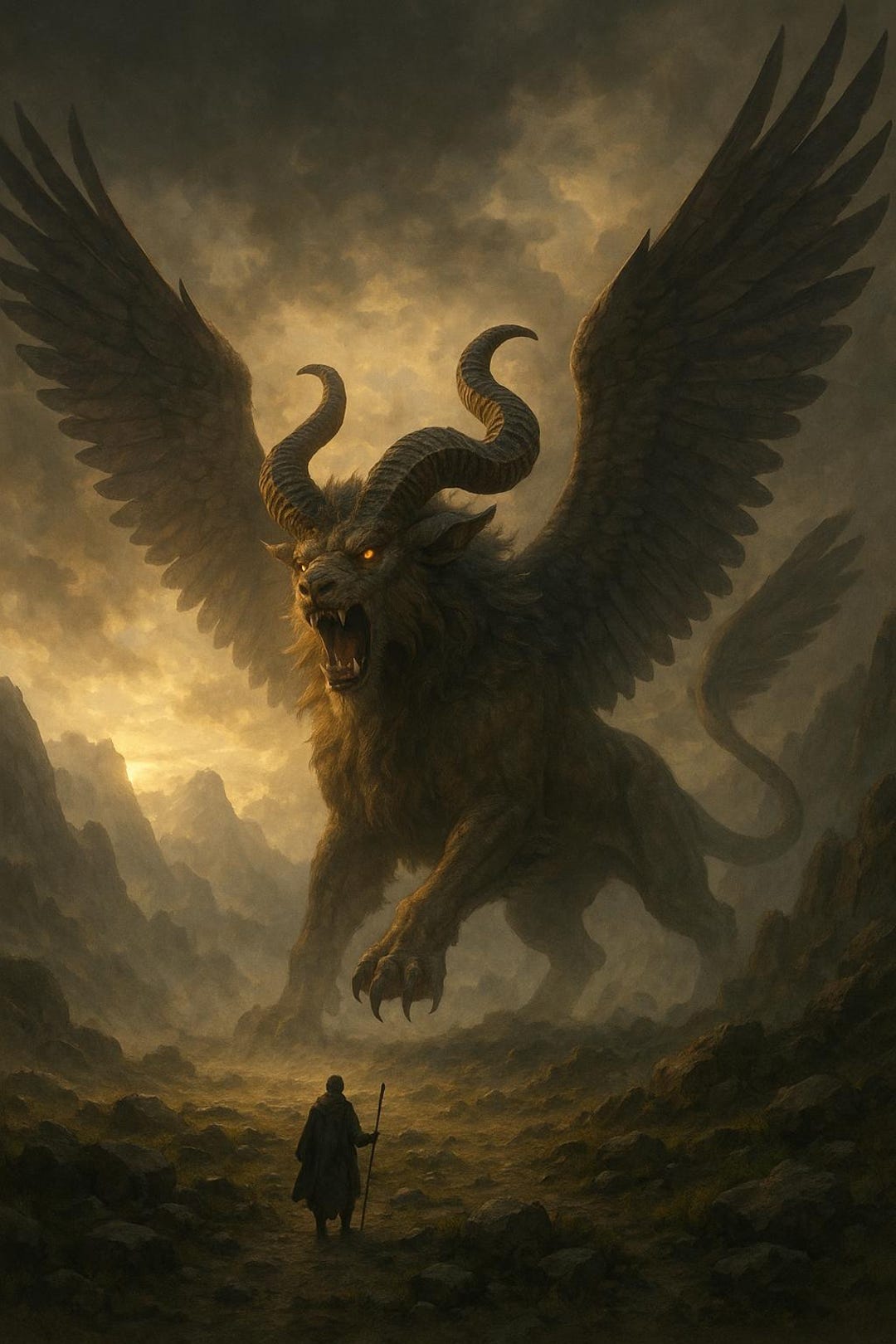 Winged Beast Fantasy Wall Art Print – Dark Mythical Titan Printable ...