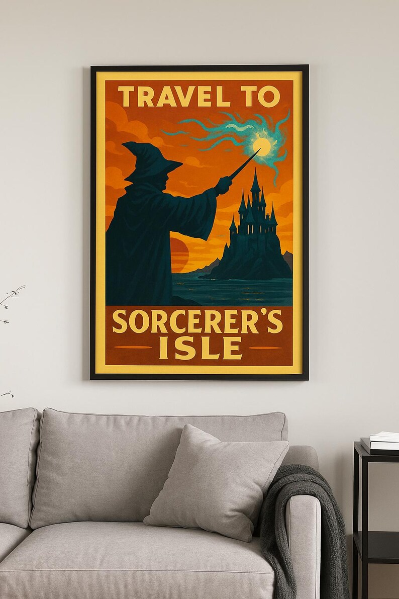 Travel to Sorcerer’s Isle Poster | Fantasy Travel Style Wizard Castle ...