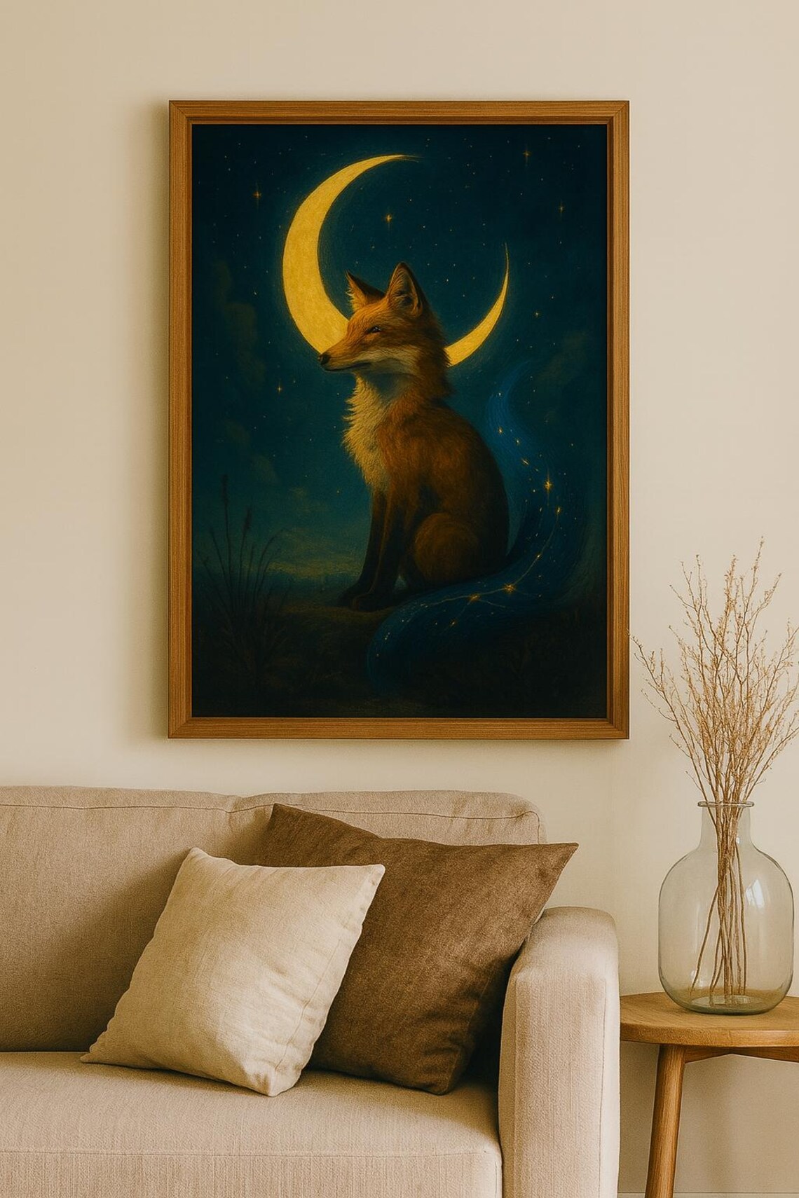 Moonlit Fox & Crescent Moon – Mystical Night Sky Printable Wall Art ...