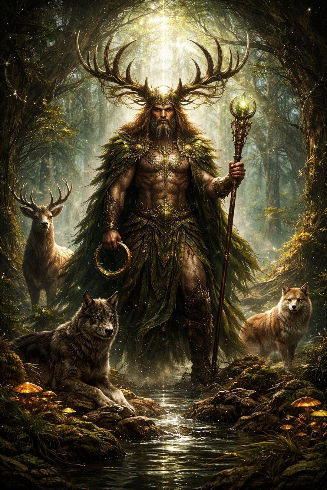Cernunnos Horned Forest God – Celtic Mythology Wolves Stag Wall Art ...