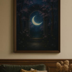 Moonlit Arch — Crescent Moon Portal Art Printable Wall Art Digital ...