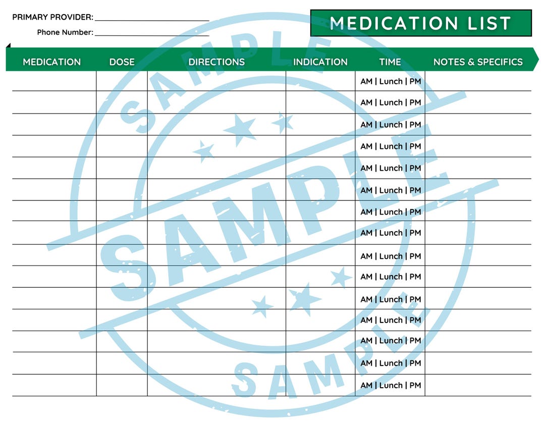 Printable Medication List Template | Easy-to-use Med Organizer for ...