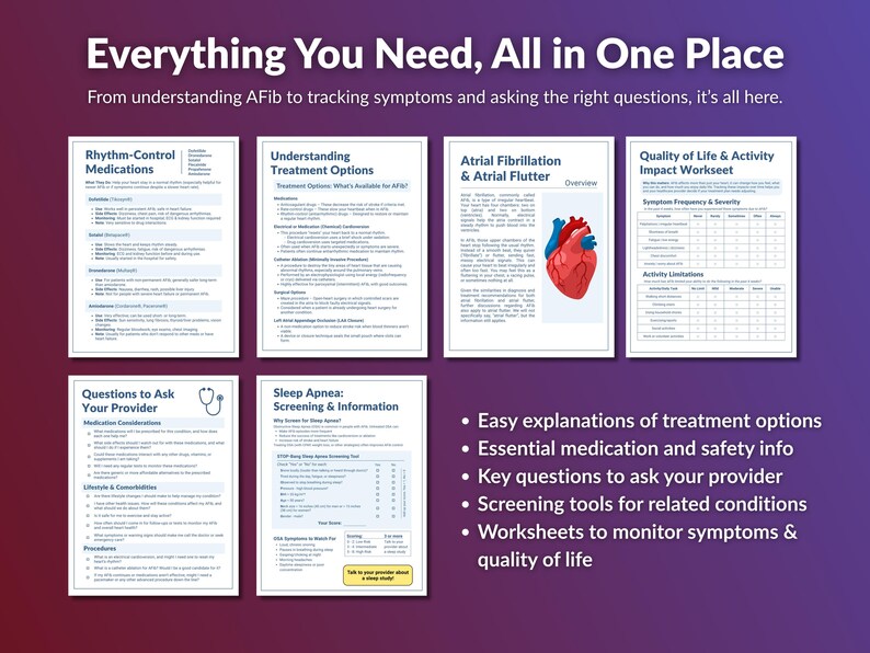 Afib Patient Toolkit + Anticoagulant Guide Bundle | Printable Workbook ...