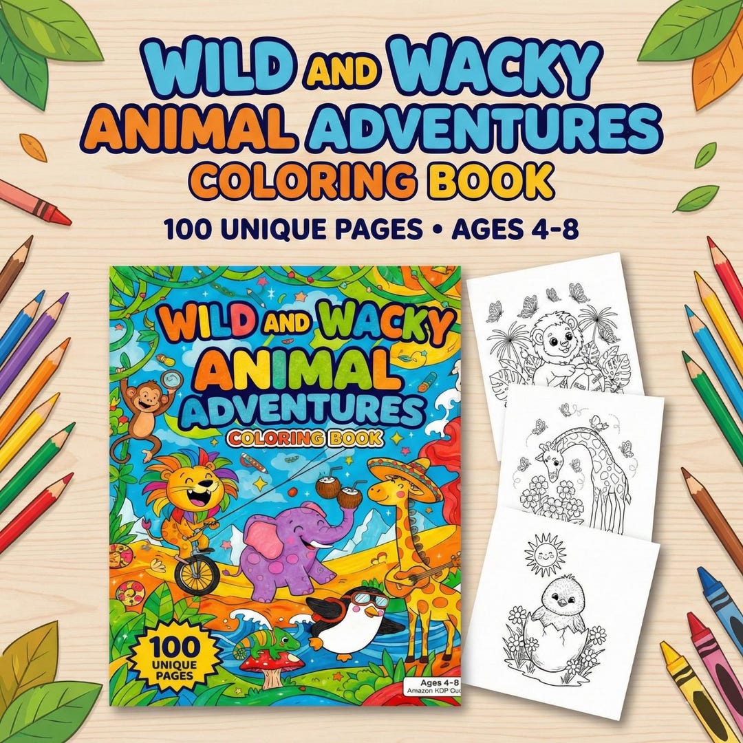 Wild and Wacky Animal Adventures Coloring Book for Kids 80 Unique Pages ...
