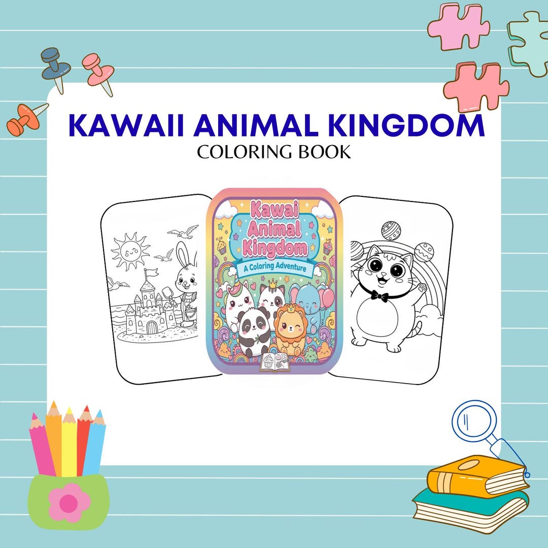 Kawaii Animal Kingdom Coloring Book for Kids Animals Printable Activity ...