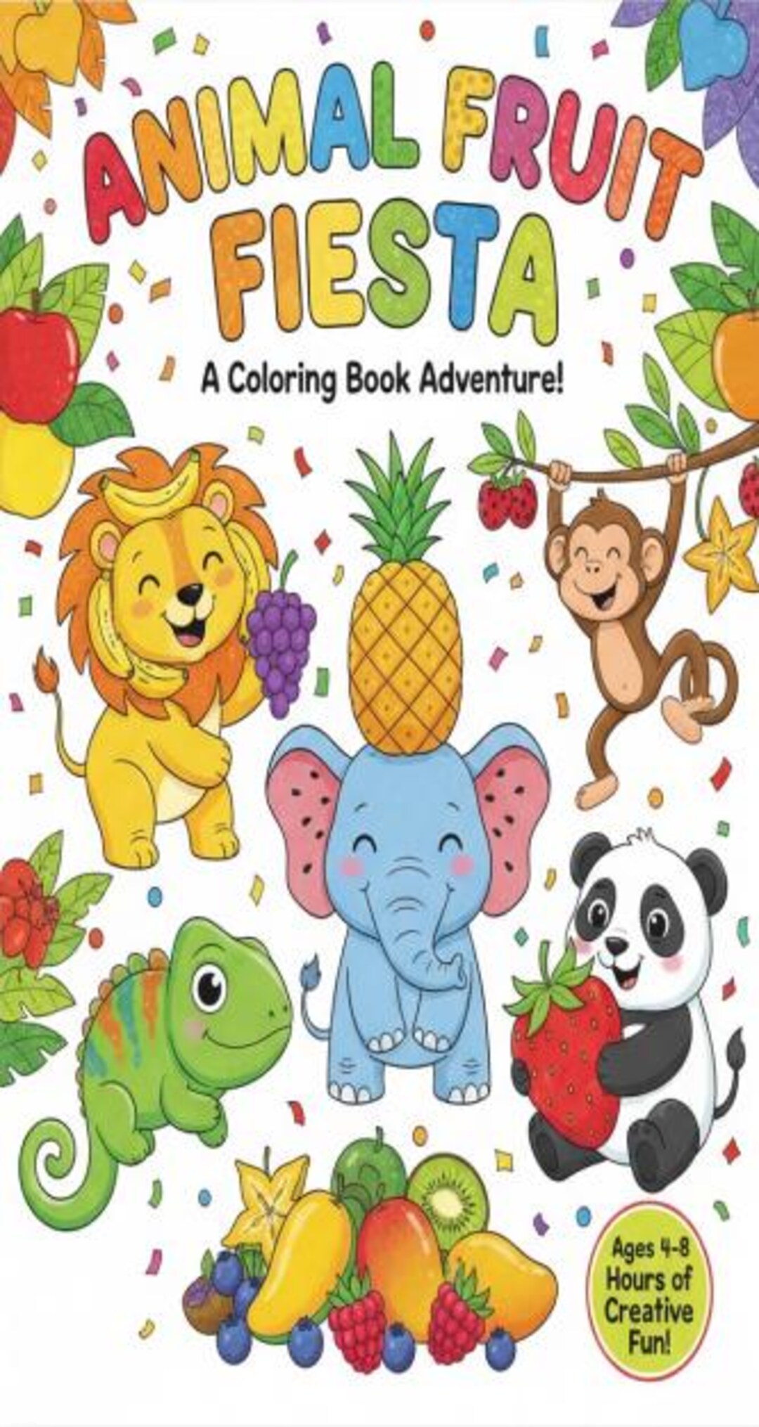 Kawaii Animal Fruit Fiesta Coloring Pages | Instant Digital Download ...