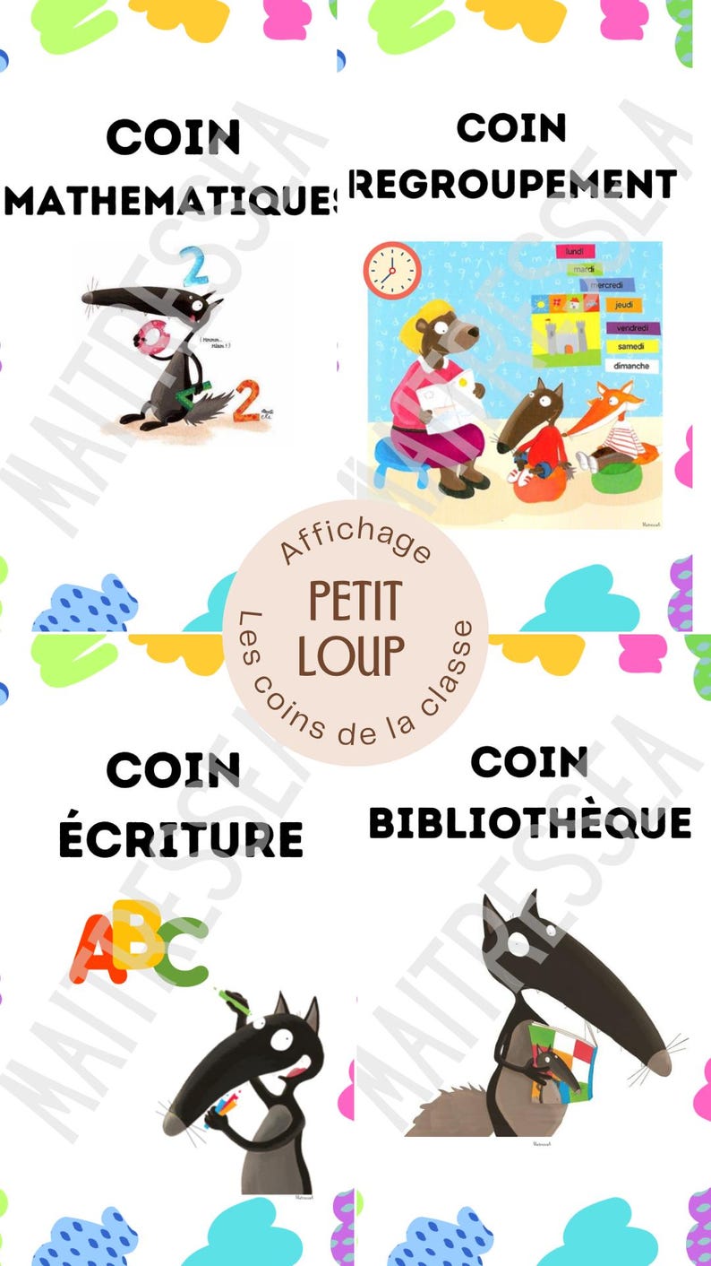 Affichage les coins de la classe - petit loup - maternelle (sans ...