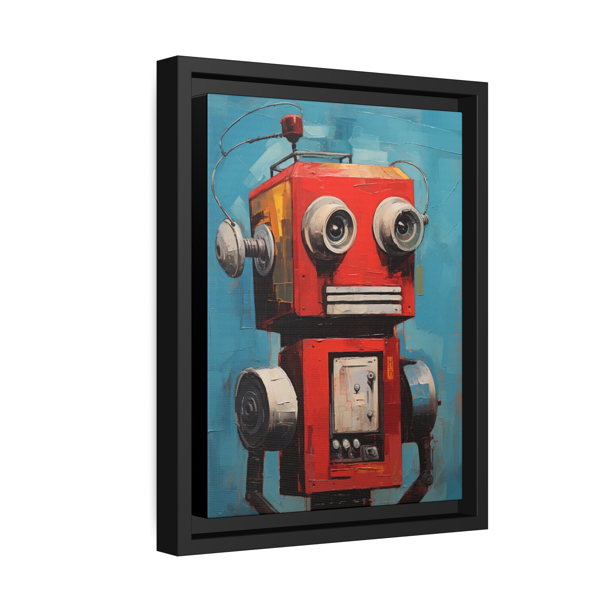 Red Retro Robot Contemporary Pop Art Framed Canvas Vertical Print ...
