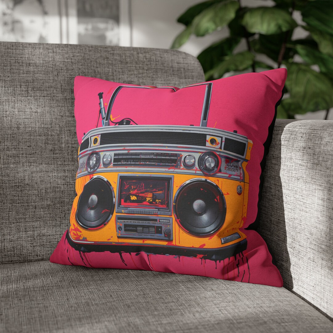 Retro Boombox Pillow Cover: Hot Pink Stereo Throw Pillow - Etsy