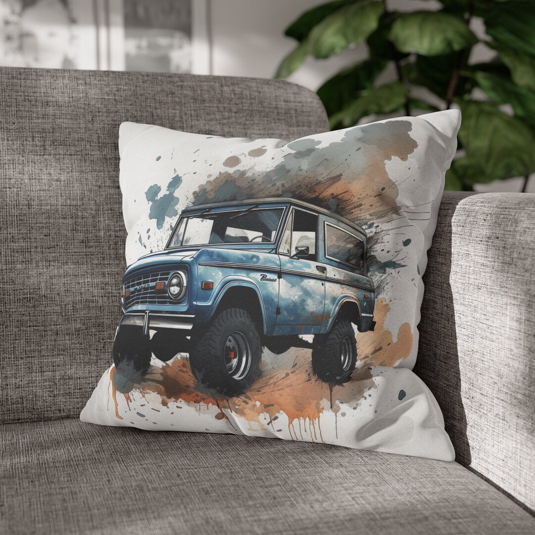 Blue Vintage Ford Bronco - Square Pillow Case - 4 Sizes! Spun Polyester ...