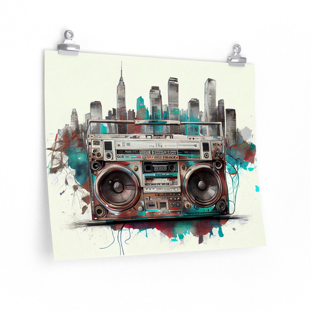 Premium Matte Horizontal Poster - Artistic Retro Boombox Stereo in ...