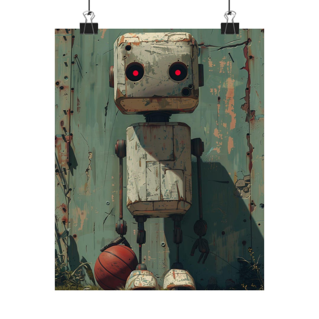 Retro Punk Robot Basketball Art Print: Matte Finish Giclée Poster - Etsy