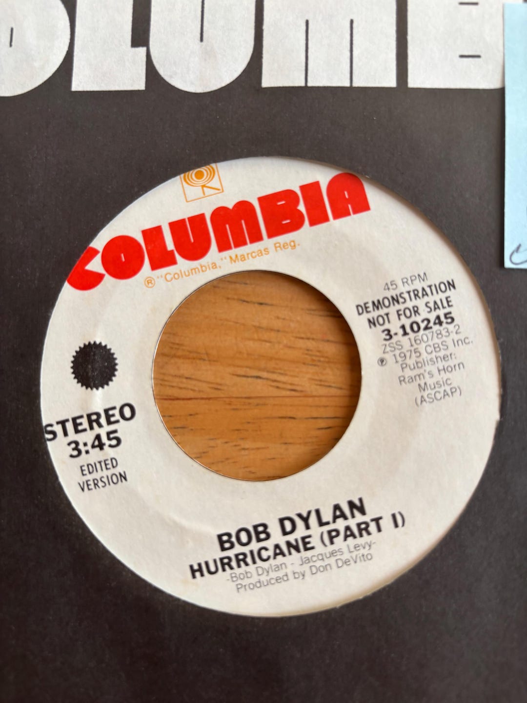 Bob Dylan: Hurricane Part1 (stereo/mono) 45 Columbia Promo Close to NM ...