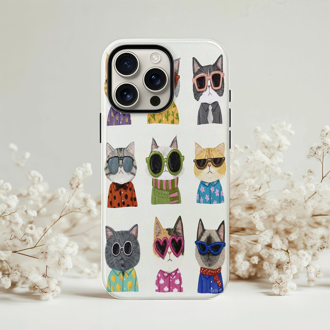 Cartoon Cats iPhone Case, Sunglasses Kitty, Shockproof - Etsy