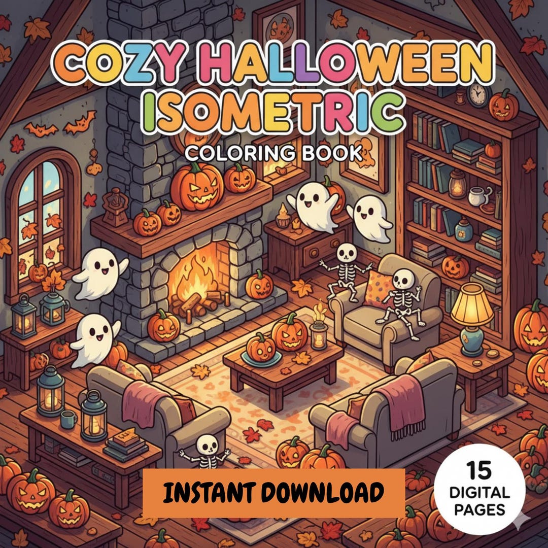 Isometric Halloween Coloring Book: Cozy Haunted House (PDF) - Etsy