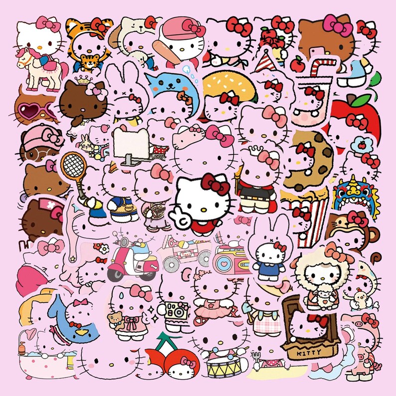 Hello Kitty Vinyl Stickers Bulk Set – 105pcs Adorable Cartoon Stickers ...