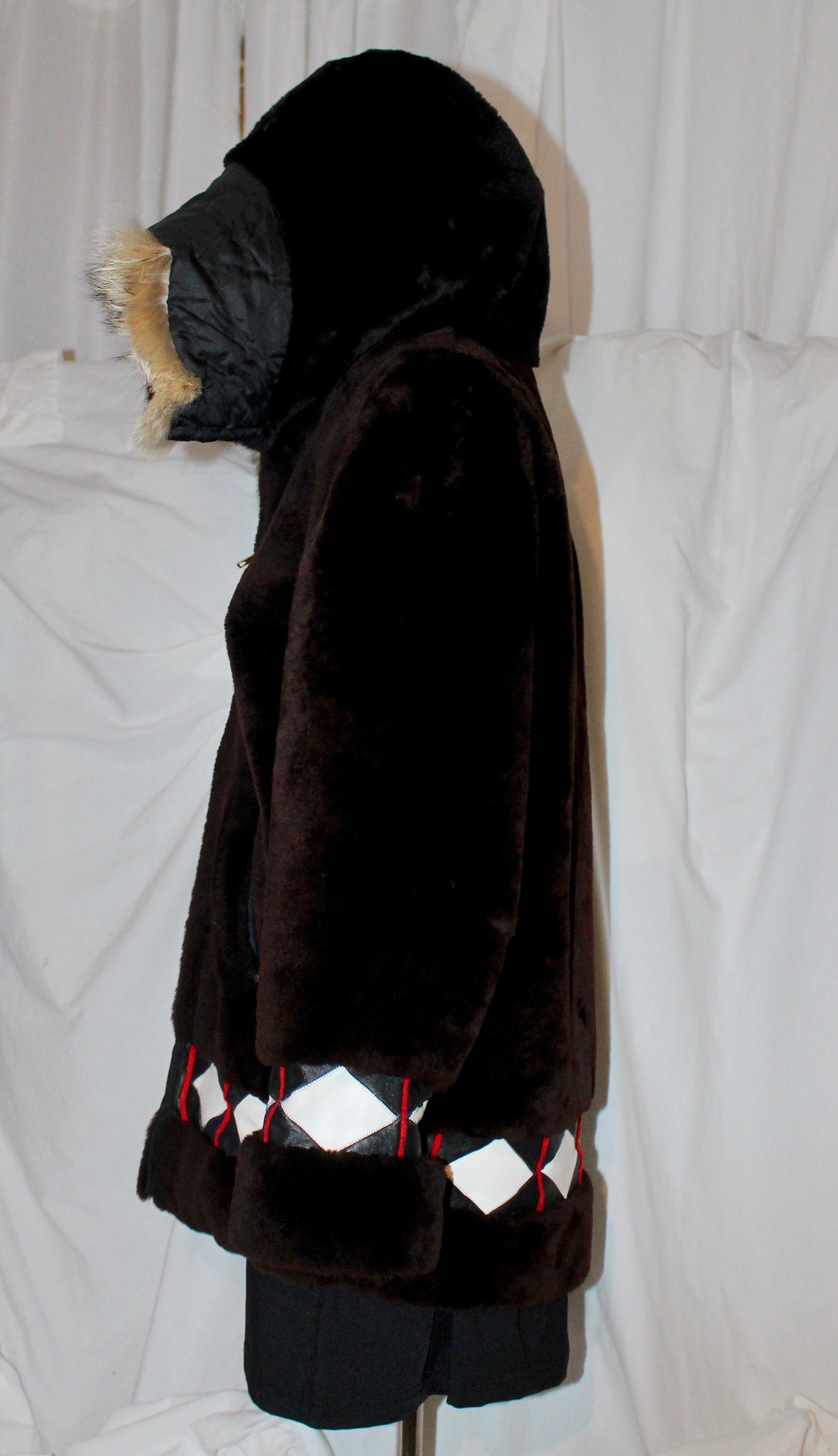 Vintage Fur Parka Eskimo Inuit Style Zip Front Hooded Deep Brown With B ...