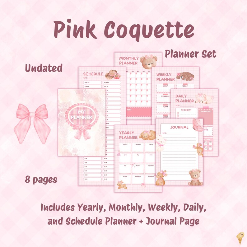 Pink Coquette Planner Set | Cute Aesthetic Digital & Printable PDF | A4 ...