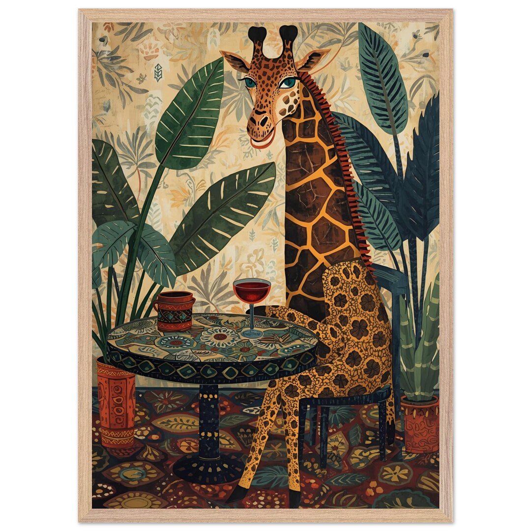 Giraffe Decor Print - Eclectic Boho Art - Oak Frame Poster - Etsy