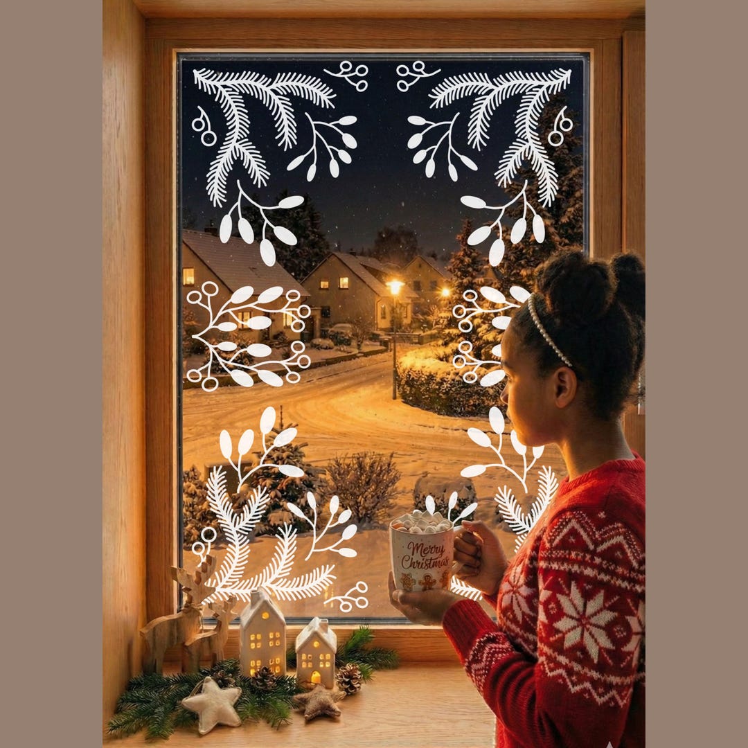 Christmas Window Art Frame, Winter Chalk Marker Template, Tracable ...