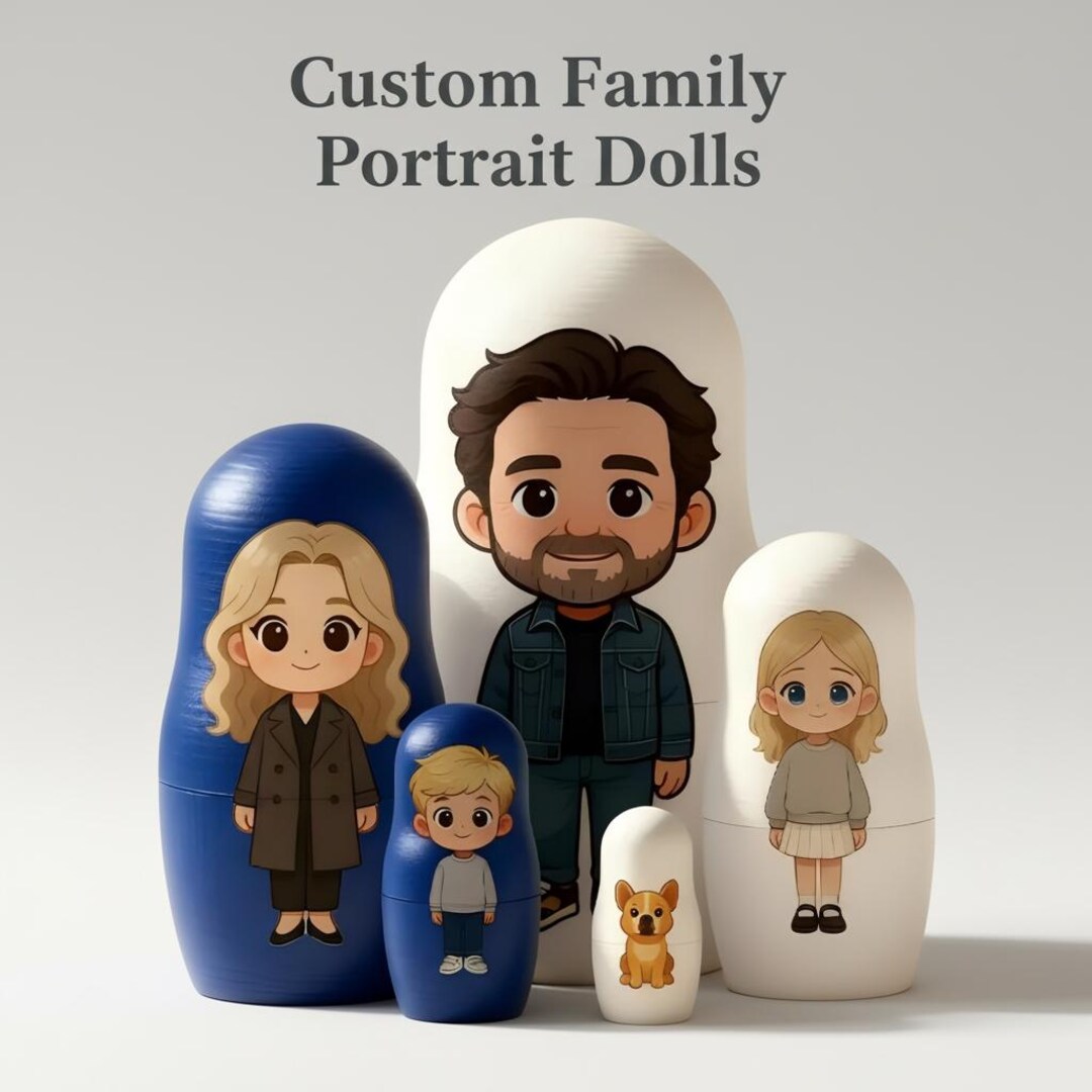 Personalized Portrait Nesting Dolls From Photo | Custom Cartoon Family ...